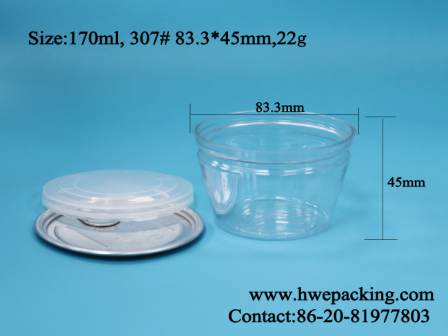 Small Food Grade Bowl Shape Stackable Easy Open Seafood Fish Transparent PET Plastic Can
