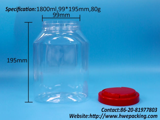 Large clear sealed PET Plastic Food Cookie Noodles Candy Jars Screw Handle Caps