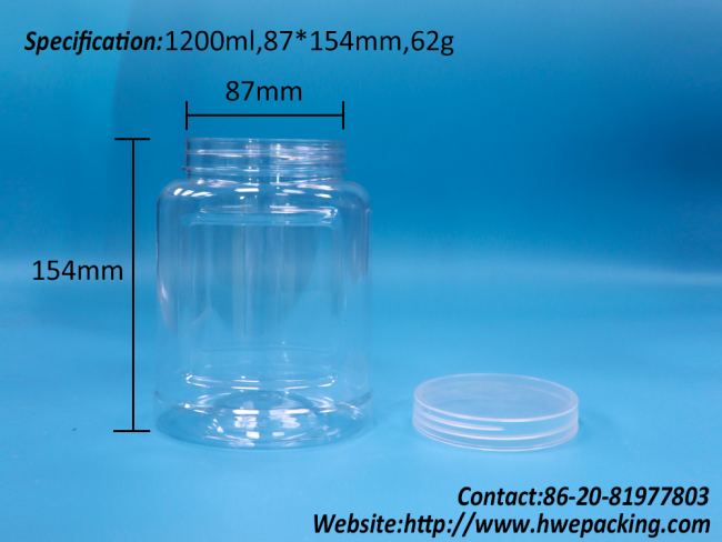 Food Grade Tamper Proof Cap clear PET Plastic Jar for Food Nuts Candy Noodles