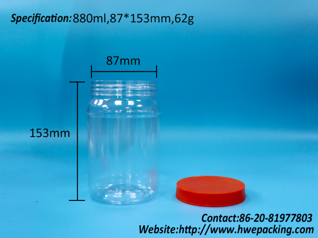 Transparent PET Plastic Round Food Candy Cookies Packaging Jar Red Color Screw Cap