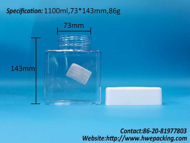 Transparency PET Candy Snack Plastic Food Grade Square Jars Screw Top Lids