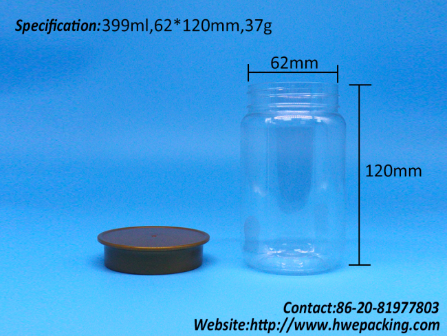 Transparent Sealed Candy Biscuit PET Plastic Nut Food Tall Round Jars Screw Caps