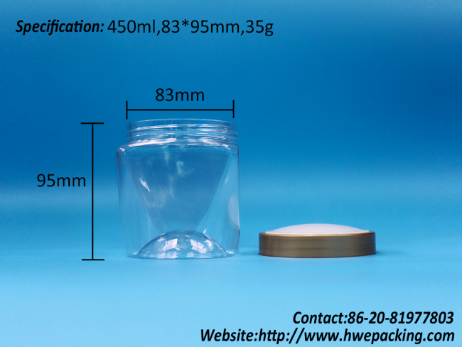 Wide Mouth Plastic PET Food Grade Transparent baby food candy Jar Screw Flat Lid