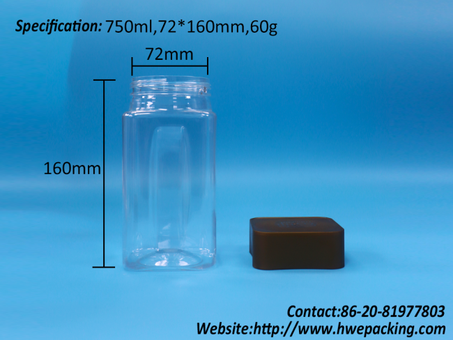 Food Grade Transparent Cookies Candy Baby Food Square PET Plastic Storage Jars