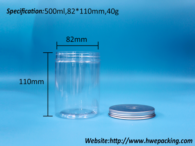 Candy Cookies baby food Transparent sealable PET Plastic Round Jars Aluminium Lids