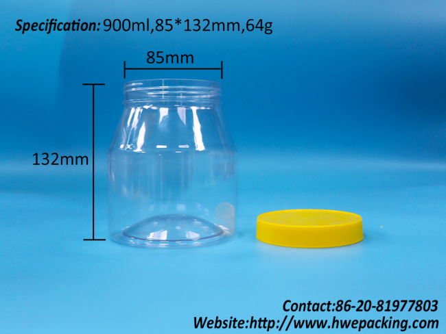 Transparent Airtight Wide Mouth Cookies PET Plastic Sweet Sugar Jar Yellow Screw Lid