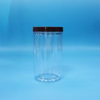 China Plastic Round Clear PET Snacks Fruit Food Candy Jar Normal Screw Top Cap for sale