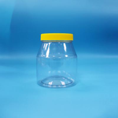 China Transparent Airtight Wide Mouth Cookies PET Plastic Sweet Sugar Jar Yellow Screw Lid for sale