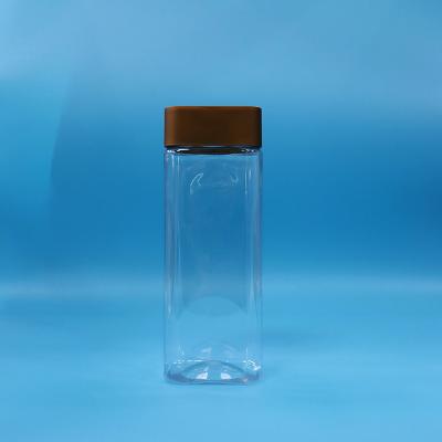 중국 빈 투명 넓은 입 직사각형 PET 플라스틱 과자 견과류 병 나사 평면 모자 판매용
