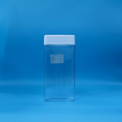 China White Plastic Lid Transparent Easy Open Food PET Square Shape Plastic Candy Jar for sale