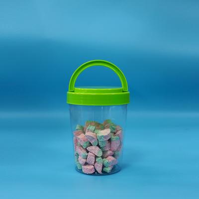 중국 대형 둥근 녹색 손잡이 캡 사탕 투명 PET 플라스틱 식품 용기 판매용