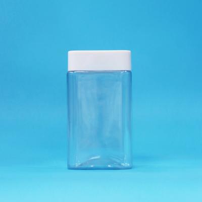 China Square Airless Transparent PET Plastic Storage Snack Candy Jar White Screw Flat Cap for sale