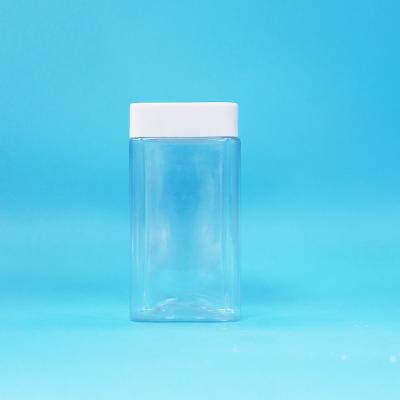 중국 식품 등급 투명 사각 빈 PET 플라스틱 식품 사탕 쿠키 잼 병 흰색 뚜껑 판매용