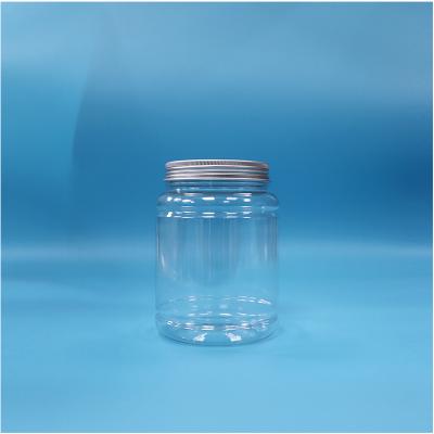 China 900ml Clear Plastic Fruit Jelly Lollipop Chewing Gum Jar Aluminum Top Screw Cap for sale