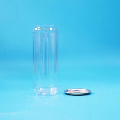 China Bpa Free Leak-Proof Empty Transparent PET Soda Water Can Easy Open Aluminium Lid for sale