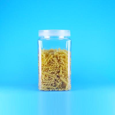 China Food Grade Transparent PET Square Candy Dried Chili Plastic Jars Aluminum Screw Lids for sale