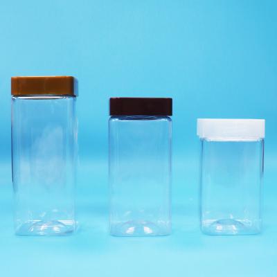 China Transparent Pistachio Walnut Kernel Pine Nut PET Square Plastic Jar Screw Flat Lid for sale