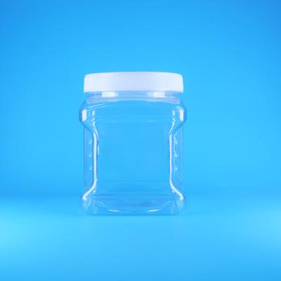 Китай Квадратные безвоздушные ПЭТ-банки с завинчивающейся крышкой, прозрачные пластиковые банки с захватом для сладких орехов, фруктов, детского питания продается