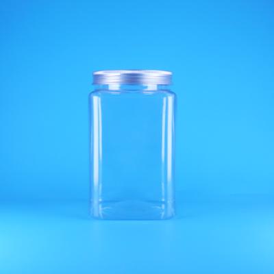 Китай Дешевые прозрачные пустые квадратные пластиковые банки из ПЭТ для конфет оптом с алюминиевой крышкой продается