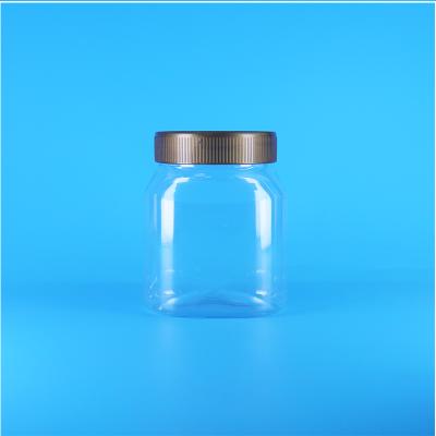 China Small PET Clear Empty Airtight Plastic Candy Nuts Food Packing Jars Screw Caps for sale