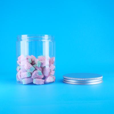 China Clear PET Plastic Round Jar Packaging Nougat Macadamia Nut Shrimp Chips Screw Lid for sale