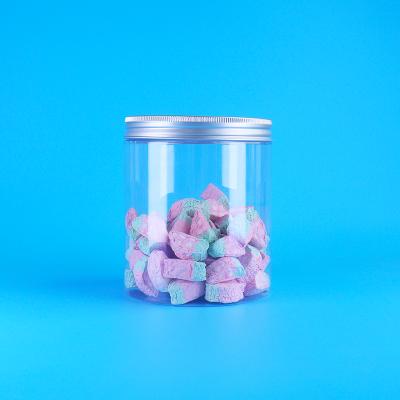 China Clear PET Plastic Round Jar Plum Candy Skittles Fruit Jelly Mung Bean Cake Screw Lid for sale