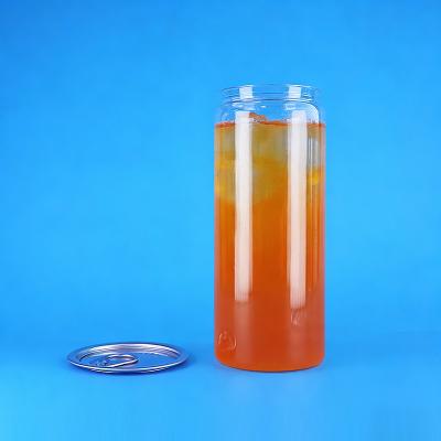 China 520ml Aluminum Easy Open Lid Transparent PET Plastic Drink Soda Can Food Grade for sale