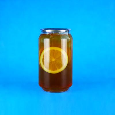 China 330ml Easy Open Lid Transparent Food Grade PET Plastic Can For Coffee Cider Nuts Popcorn for sale