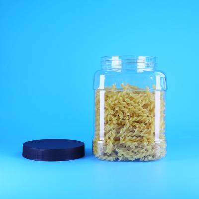 China Custom Square PET Plastic Jar with Well Sealing Food Grade Lid for Cookies and Nuts for sale