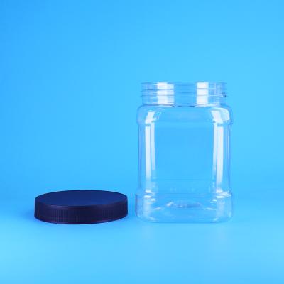China 850ml Food Grade PET Clear Square Custom Plastic Packing Jars Screw Lid For Dried Fruit for sale