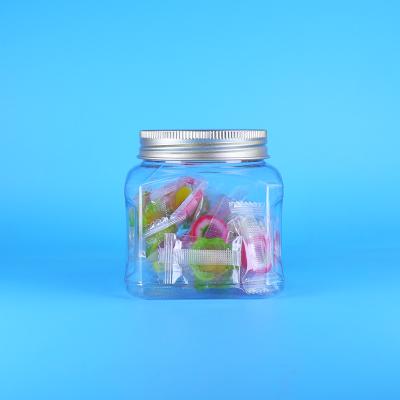China Food Grade Plastic Clear PET Square Jar Screw Lid Ideal For Storing Spices Dry Goods for sale