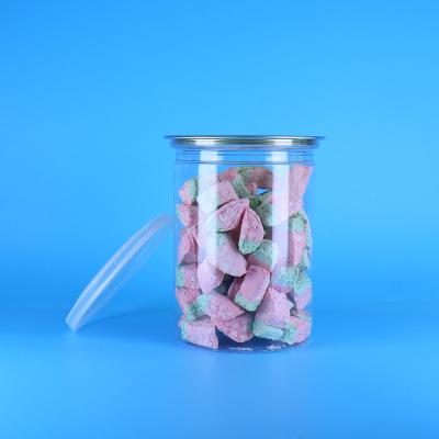China Great Quanlity Transparent PET Food Storage Sweets Cookies Jellies Cans With PE Lids for sale