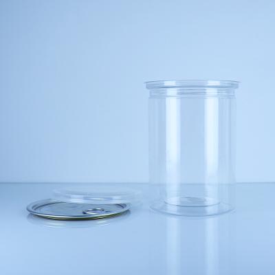 China Transparent PET Food Storage Biscuits Cakes Sweets Nuts Can With Easy Open PE Lid for sale