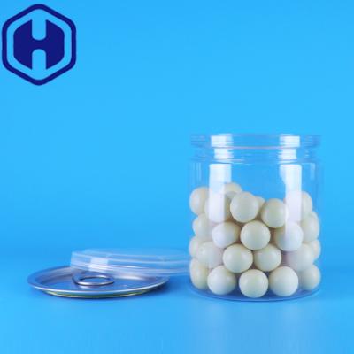 China Leak Proof Easy Open Lid Clear Round Snack Candy PET Plastic Cans Food Packing for sale
