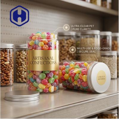 China Food Grade Clear PET Aluminum Cap Jars Perfect For Chocolate Biscuits Candy Easy Reliable for sale