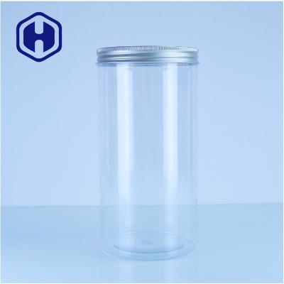 China Premium Clear Plastic Jar Aluminum Lid For Storing Cookies Nuts Candies Food Grade Easy Pour for sale