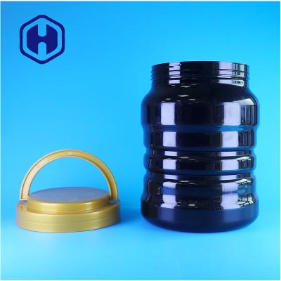 China PET Black Round Plastic Jar With Handle Lid Granola Trail Mix Food Safe Convenient Dispensing for sale