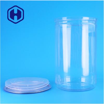 China Round PET Clear Plastic Can With Aluminum Lid Spices Sugar Protein Powder Easy Pour for sale