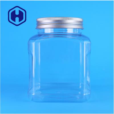China Food Grade Clear Square PET Jar Aluminum Lid For Cashew Packaging OEM Food Container Manufacturer for sale