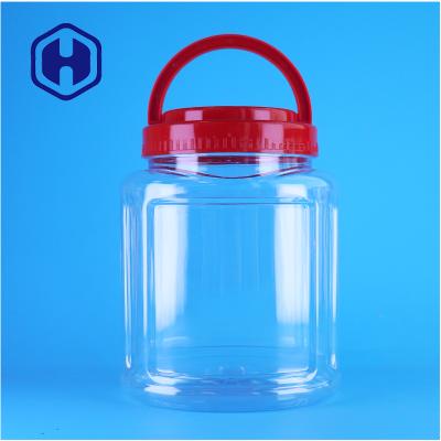 China Food Grade Clear PET Nut Storage Jar Handle Lid Manufacturer For Almond Peanut Cashew Packaging for sale