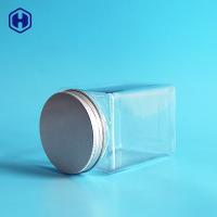 China 481ML Square Wide Mouth Plastic Jars 16OZ Clear Bottles with Aluminum Lid - Stackable Food Grade Containers for sale