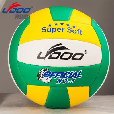 China PU volleyball, consist of 18pcs leather with double-layers butyl bladder, soft but durable for sale