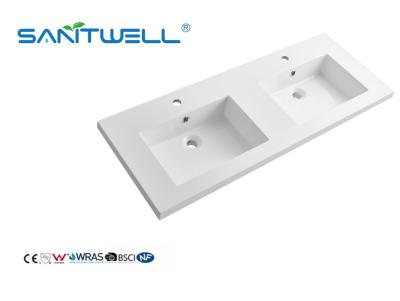 China SWME-1200 Wholesale Sanitary Ware Double Hand Stone Resin Basins Glossy White Cabinet Basins For Bathroom Sinks for sale