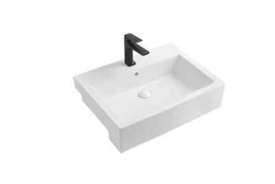 China Rectangle Ceramic Above Counter Semi-insert Washbasin With Overflow Hole for sale