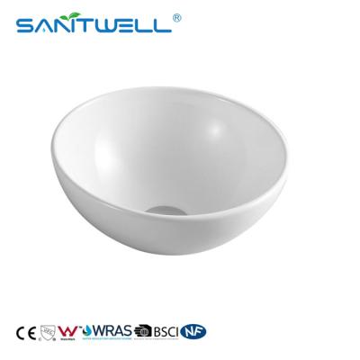 China Modern Small Size Round Bowl Shape Above Counter Mounting Ceramic Washbasin for Bathroom for sale