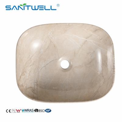 China De hete verkoop boven tegenbassin daalt sanitair met de hand gemaakt marmeren de was ceramisch bassin van warenbassins Te koop