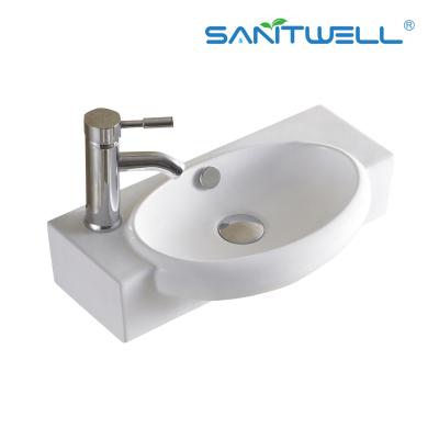 China Bathroom Ceramic Basin Sanitary Ware White Sinks Single Hole Small Size Wall Hung Above Counter Basin for sale