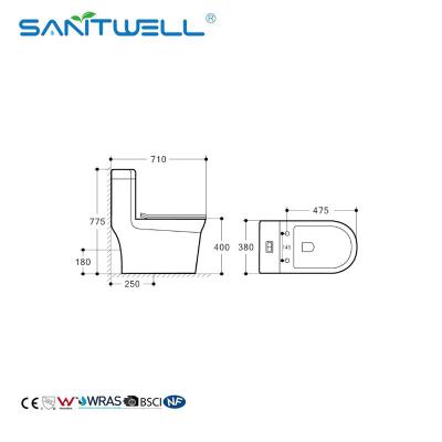 Cina Ciotola di toilette di un pezzo ceramica moderna degli articoli sanitari popolari per la toilette di un pezzo ceramica senza orlo del bagno SWM8610 in vendita