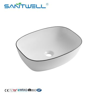 China AB8483BP Rectangular Shape Hotel decorative above counter basin top bathroom sink  ceramic b for sale