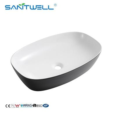 China AB8483A-WB Modern rectangular shape color bathroom sink matt black and white ceramic basin for sale